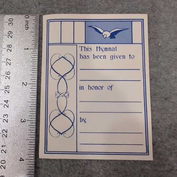 Office | Vintage Blank Blue Dove Hymnal Dedication Bookplate Label ...